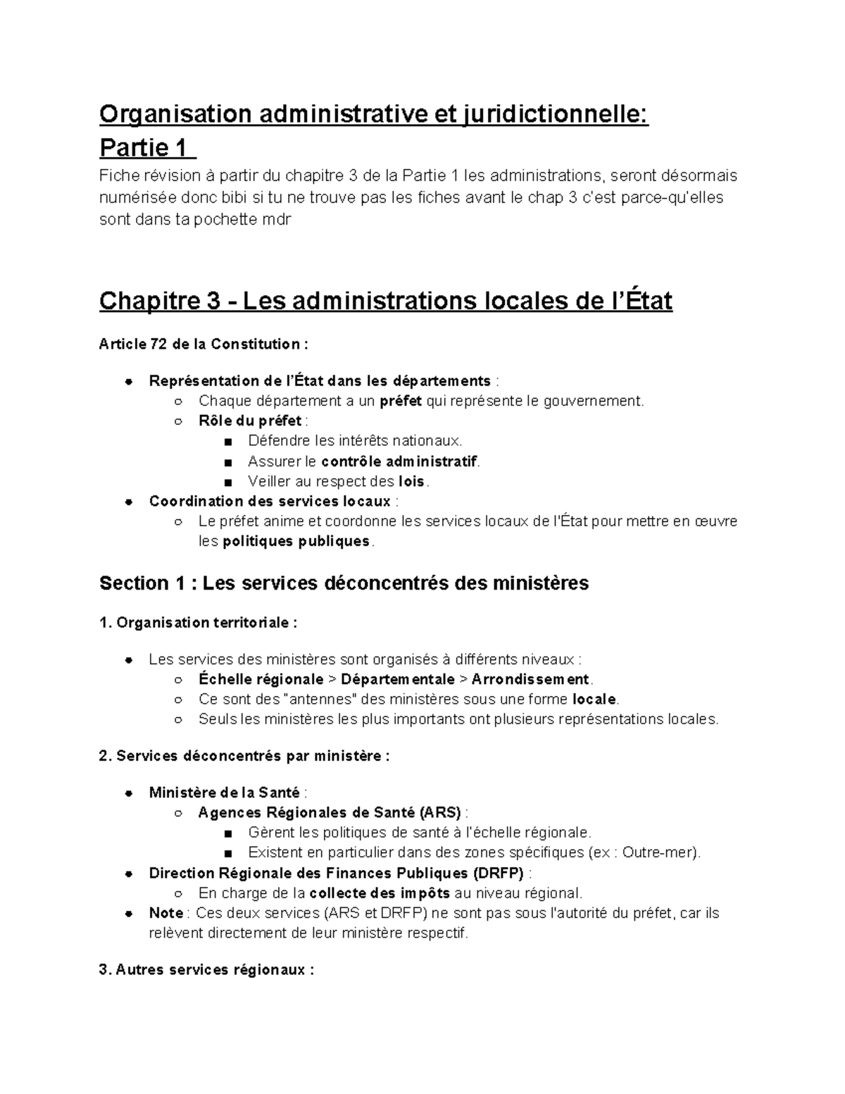 Fiche revision Organisation administrative et juridictionnelle ...