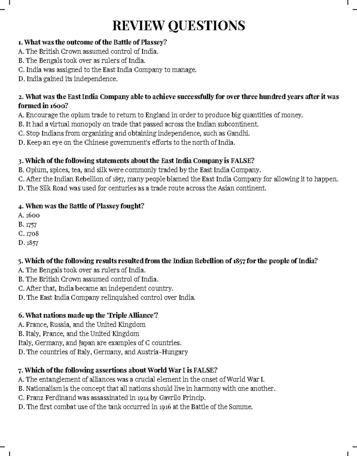 Contemporary World Review Questions - REVIEW QUESTIONS 1. What was the ...