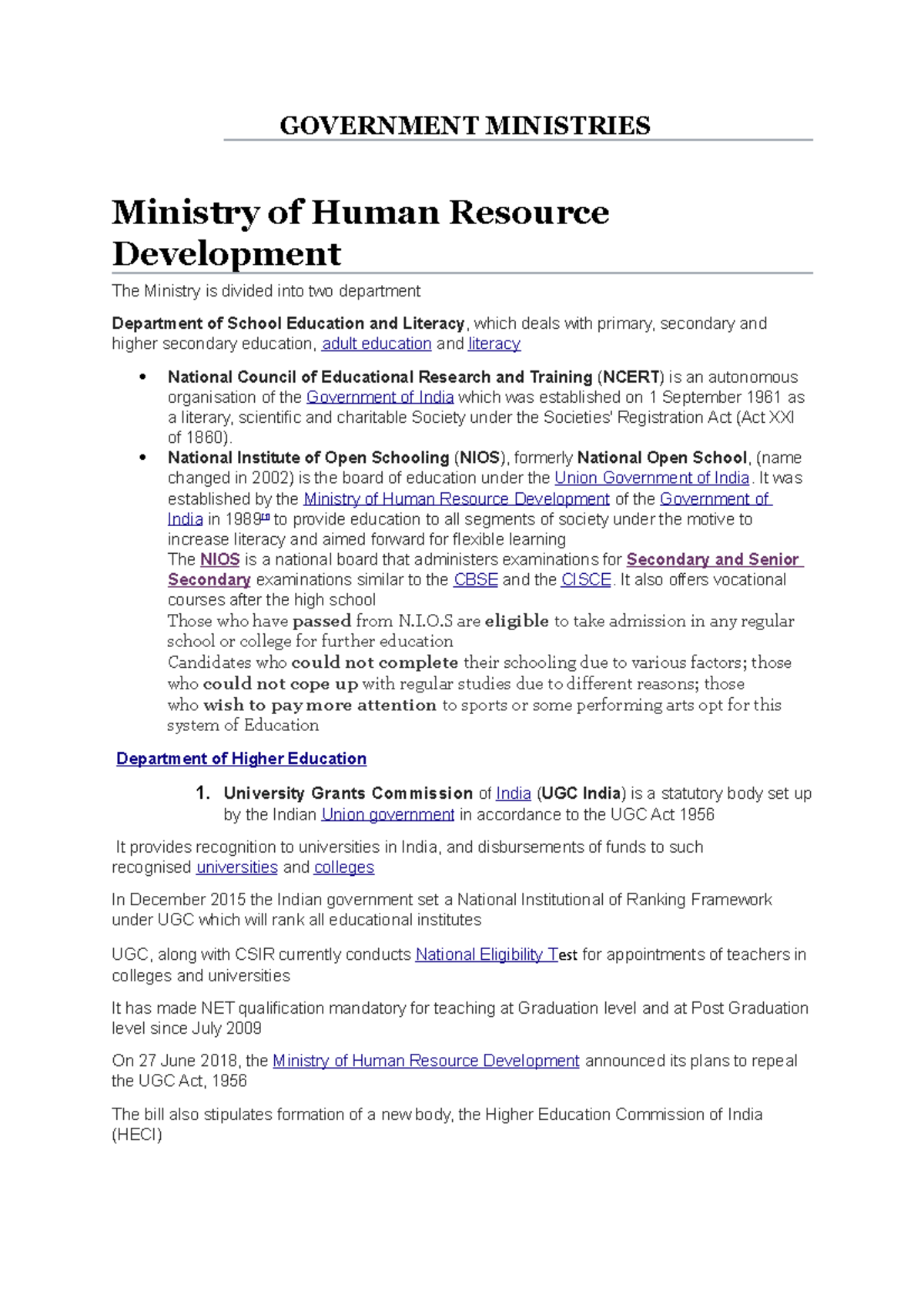 Government Ministries 5 - GOVERNMENT MINISTRIES Ministry of Human ...