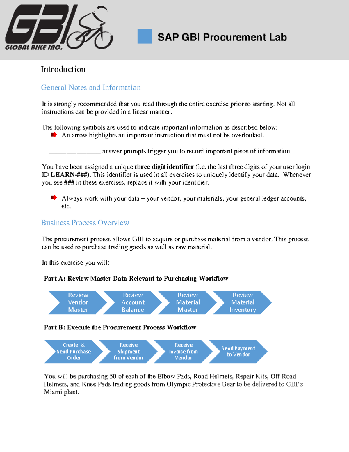 U3-L2 SAP GBI Procurement Lab - Introduction General Notes and ...