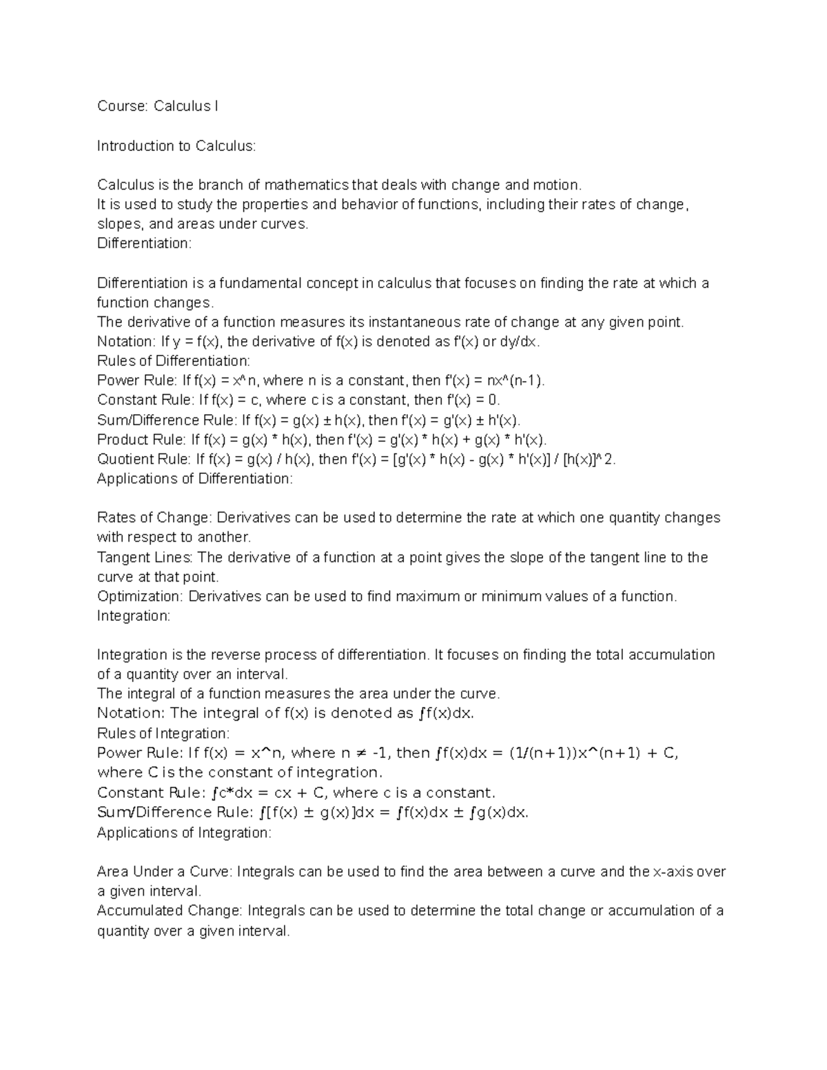 CALC 1 Day One - First day of notes in Calc 1. Goes over the course ...