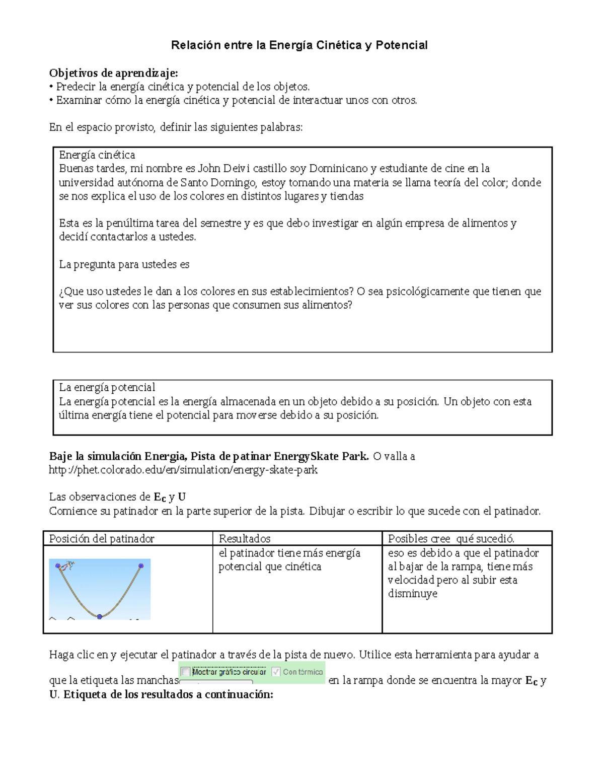 Energia Cinetica Y Potencial Introd - Relación entre la Energía ...