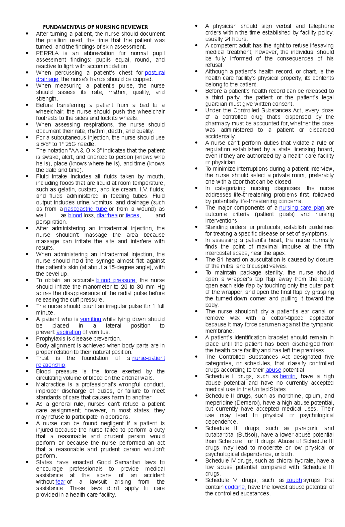Fundamentals OF Nursing Reviewer - FUNDAMENTALS OF NURSING REVIEWER ...