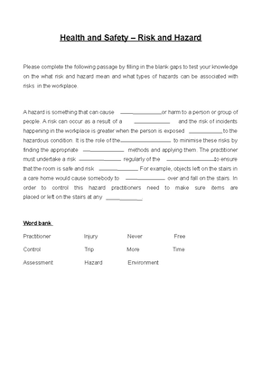 Multiple Choice Quiz - hazards and risk - Multiple Choice Quiz Hazards ...