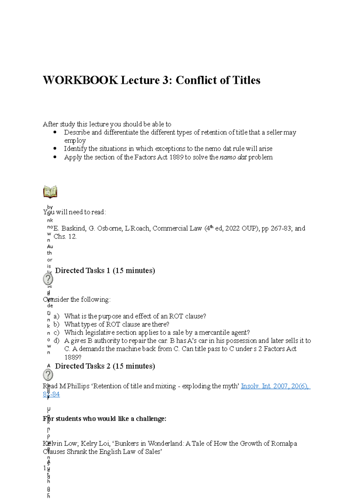 Workbook L3 Conflict of Titles - WORKBOOK Lecture 3: Conflict of Titles ...