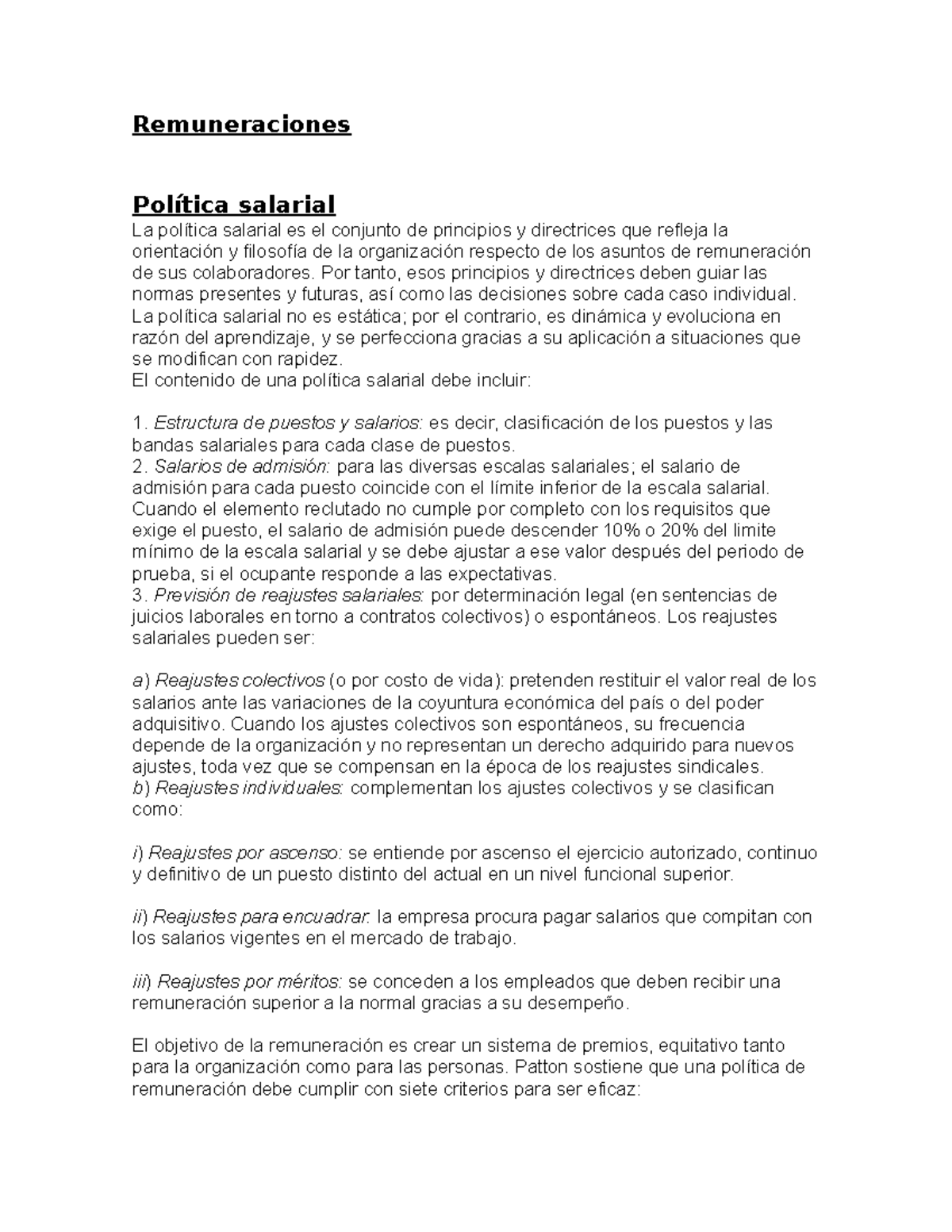 Capitulo X Remuneraciones Remuneraciones Política Salarial La