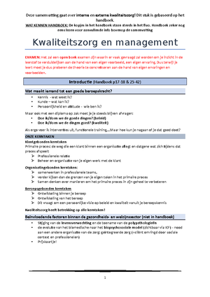 Kwaliteitszorg - Kwaliteitszorg H1 FOD - Studocu