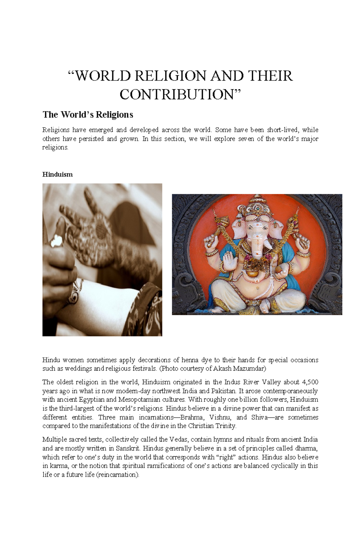 World Religion AND Their Contribution - “WORLD RELIGION AND THEIR ...