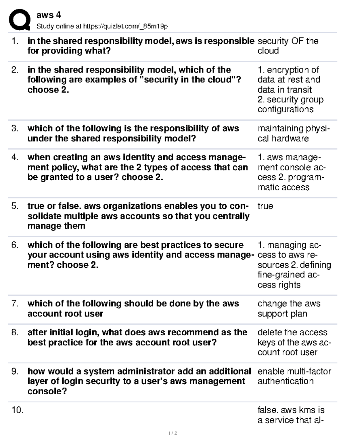 Aws 4 - Module Knowledge Check - aws 4 Study online at quizlet/_85m19p in the shared ...