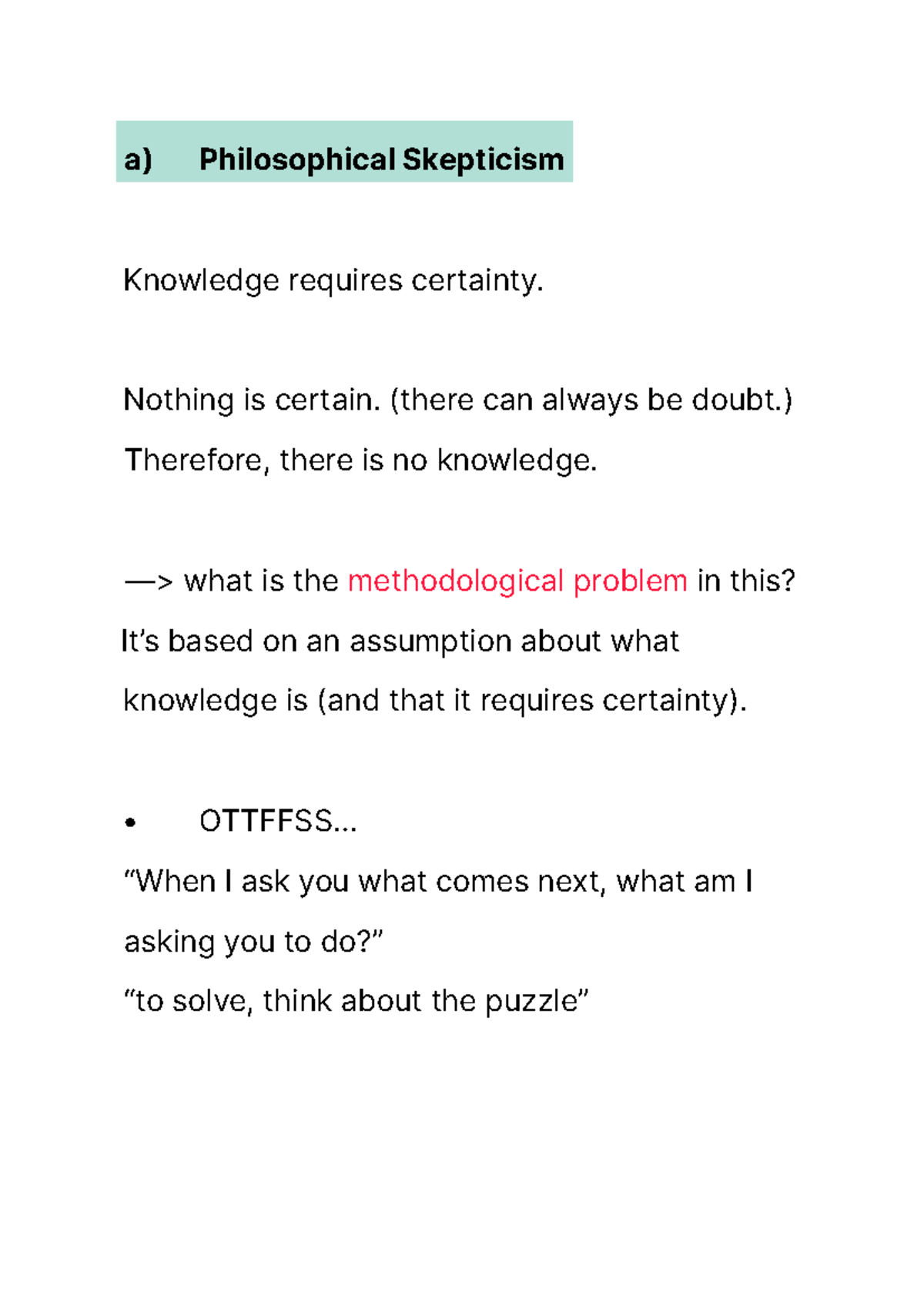 Test 1 Revision - Test notes - a) Philosophical Skepticism Knowledge ...