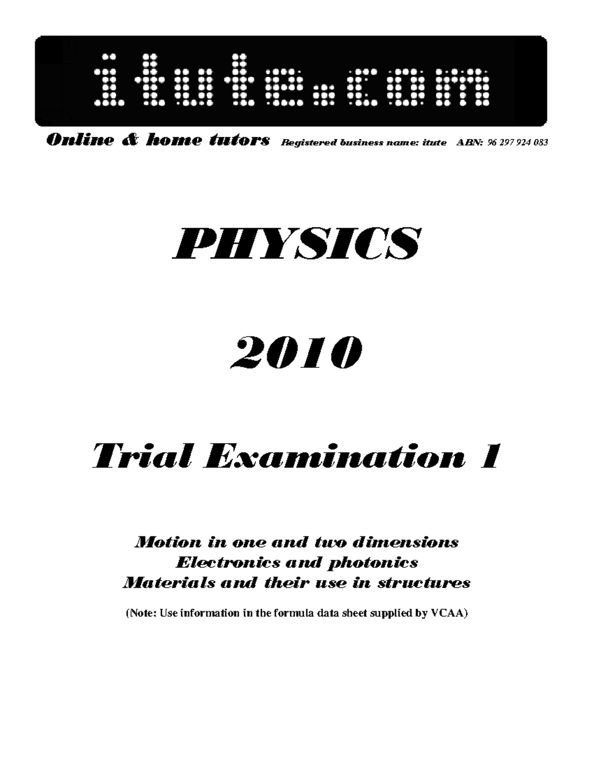 [VCE Physics] 2010 i Tute Unit 3 Exam - 96 - Studocu