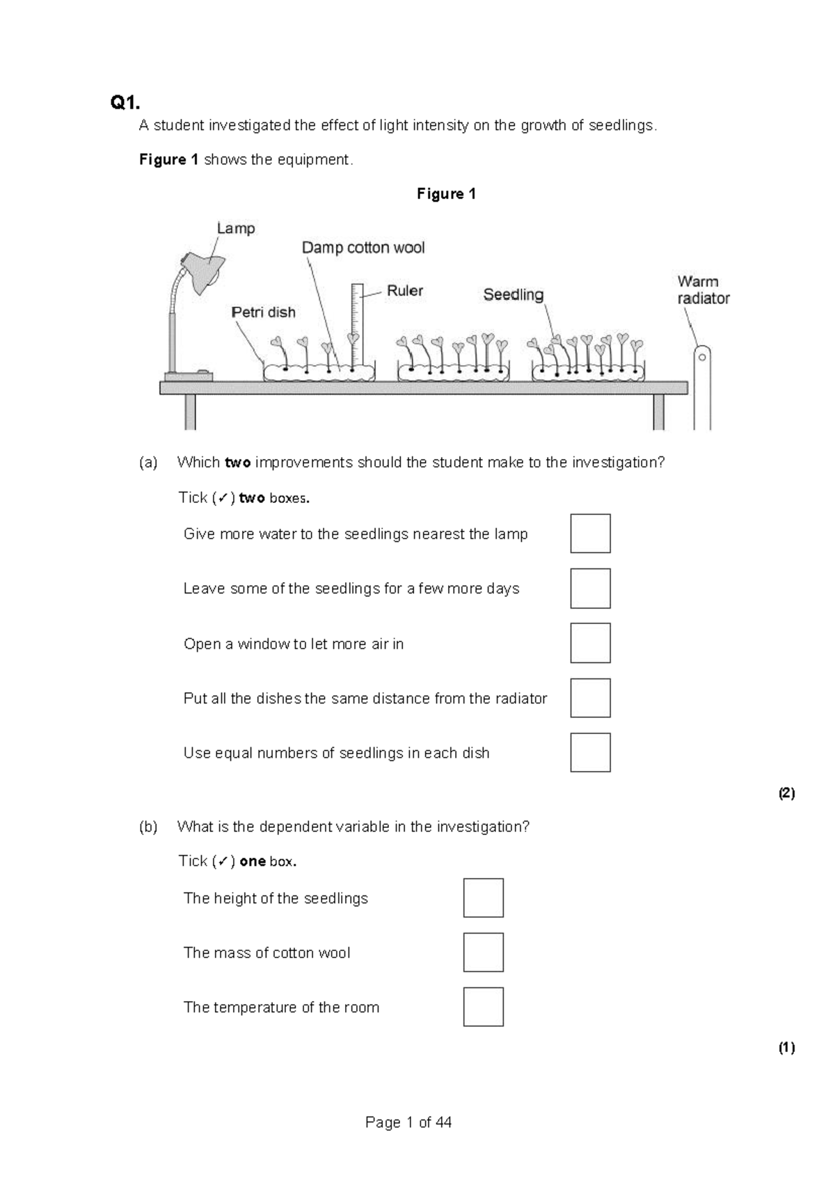 Exam questions - GCSE - science - Q1. A student investigated the effect ...