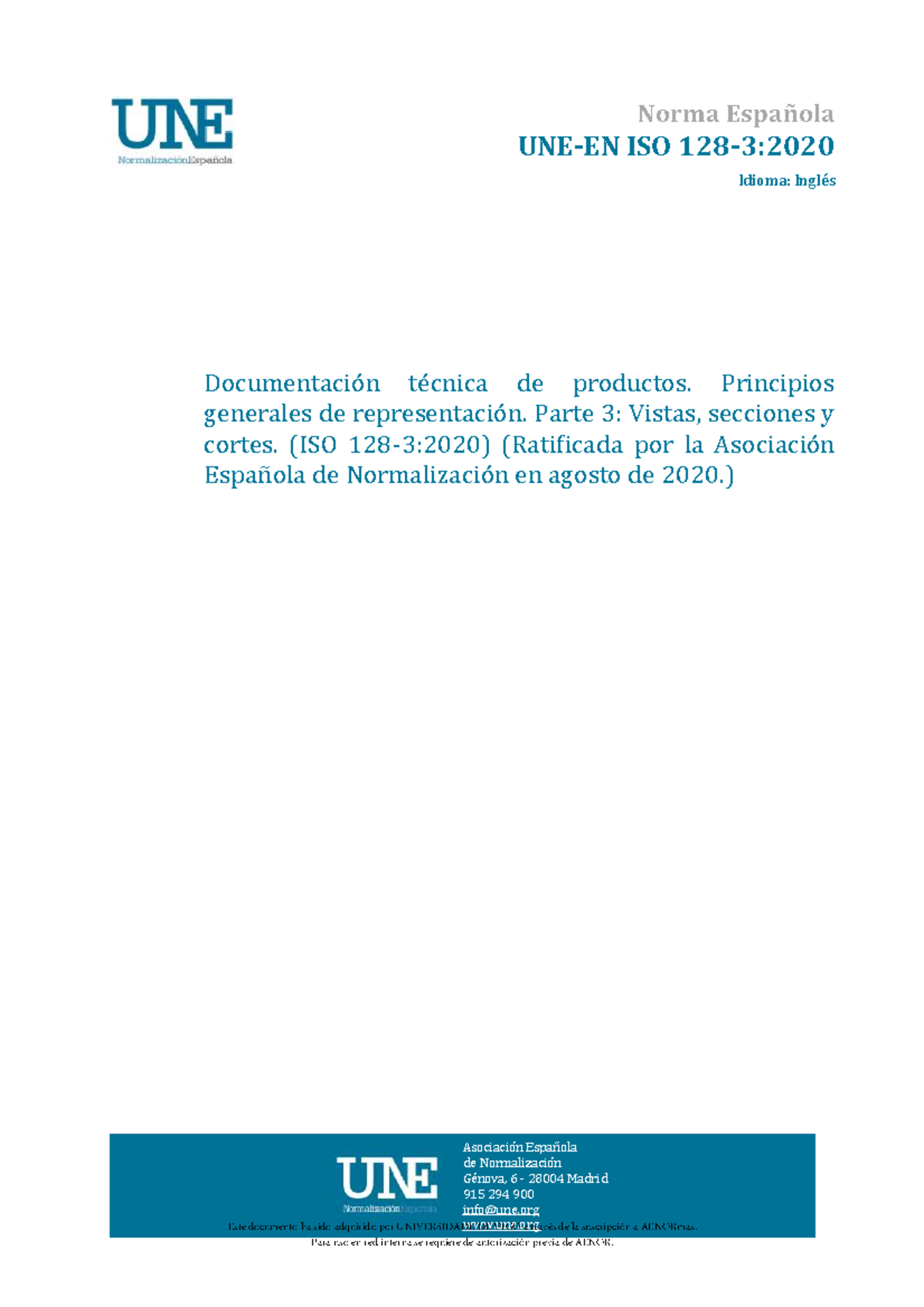 UNE-EN ISO 128-3 2020 Principios generales de representacion. Vistas ...