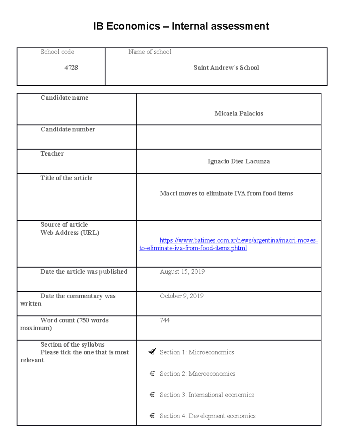 IA Microeconomia - IB Economics – Internal assessment School code 4728 ...