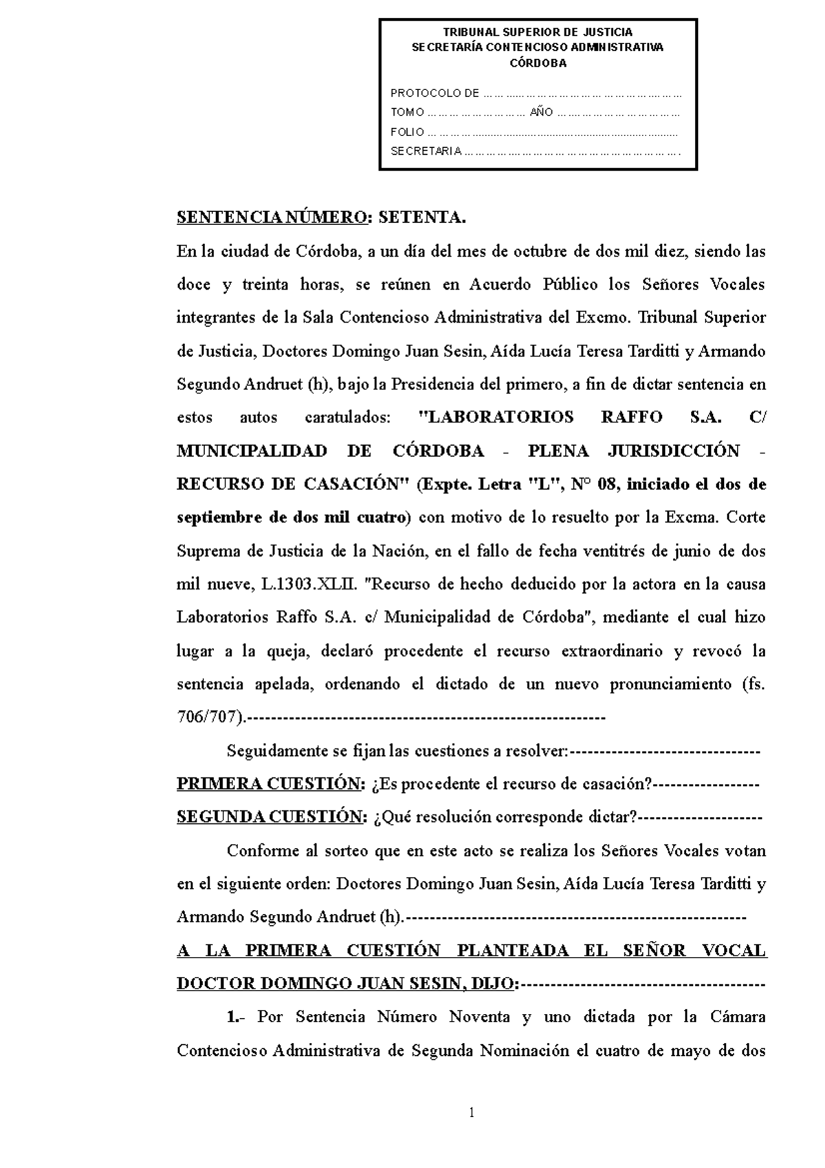Fallo Laboratorios Raffo TSJ - SECRETARÍA CONTENCIOSO ...