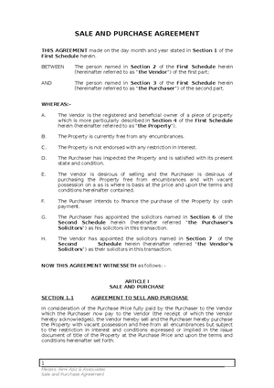 SALE AND PURCHASE AGREEMENT (sample) - SALE AND PURCHASE AGREEMENT THIS ...