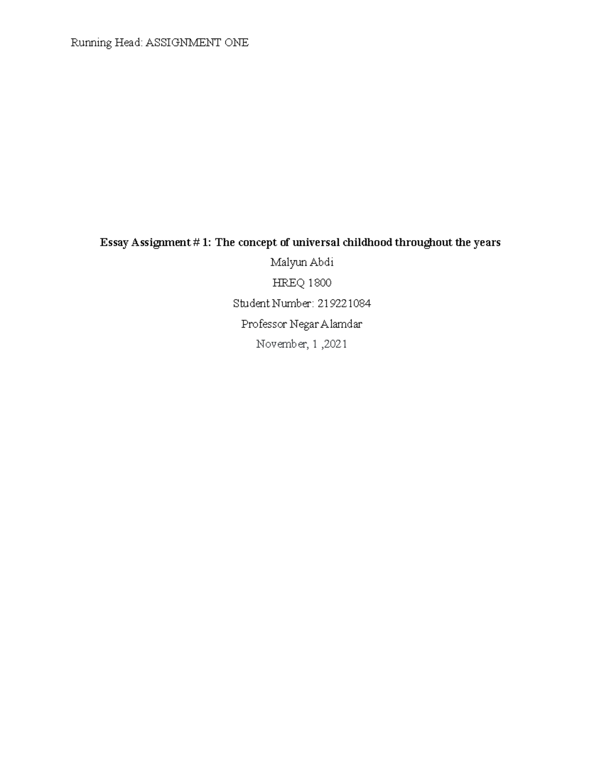 Essay Assignment - CYC 200 - Seneca College - Studocu