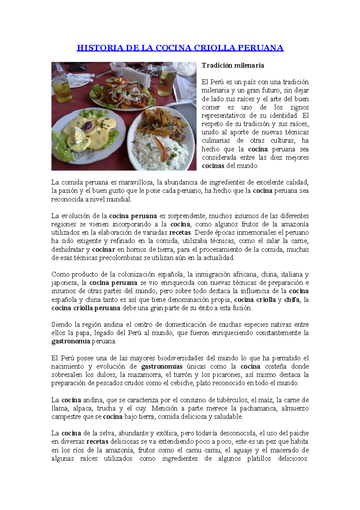 Historia de la cocina peruana - HISTORIA DE LA COCINA CRIOLLA PERUANA ...
