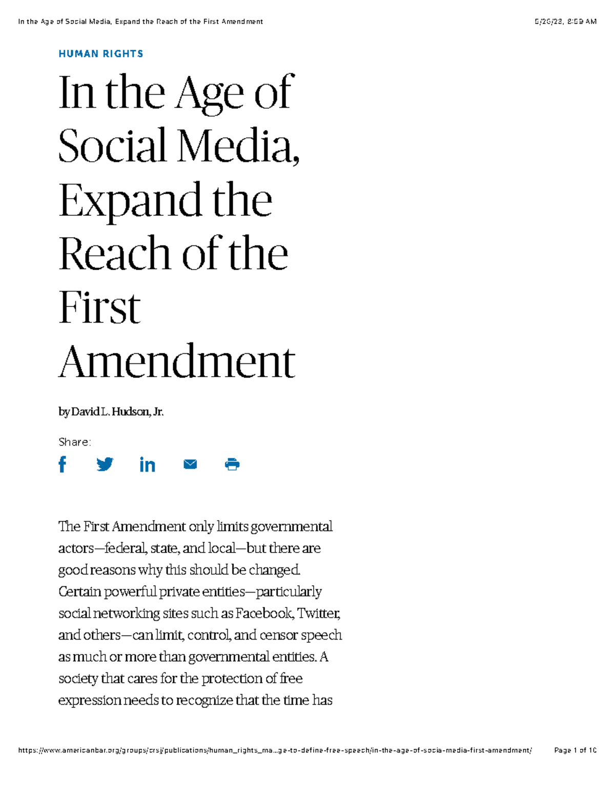 In the Age of Social Media, Expand the Reach of the First Amendment ...