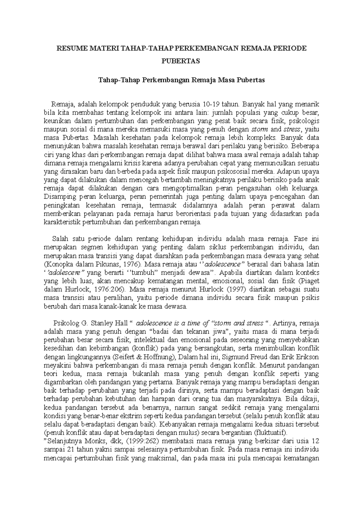 Resume Materi Tahap- Tahap Perkembangan Remaja Periode Pubertas ...