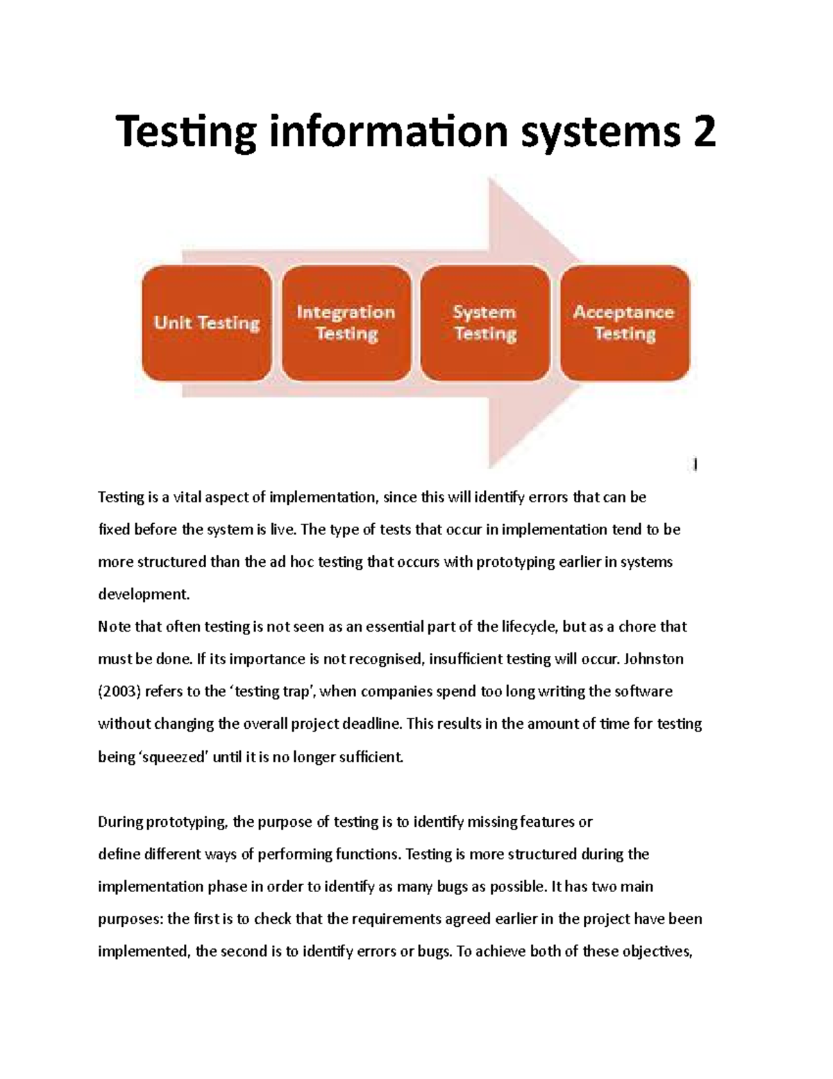 Testing information systems 2 - The type of tests that occur in ...