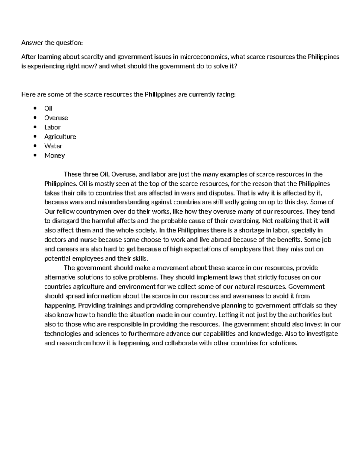 Basic Microeconomics Activity 3 - Answer the question: After learning about scarcity and ...
