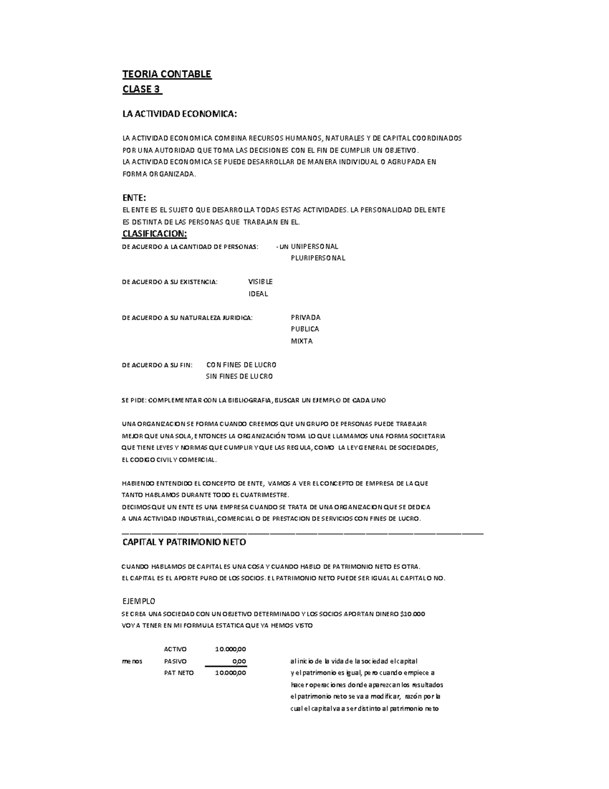 Teoria Contable Clase 3 (actividad economica, financiacion, etc ...
