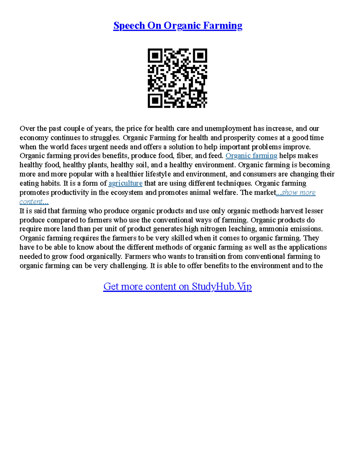 Essay On Organic Farming - Speech On Organic Farming Over the past ...