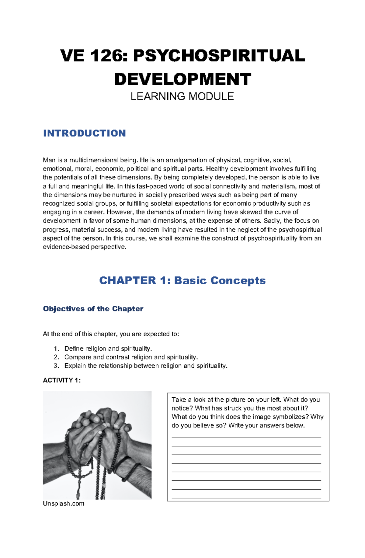 Psychospiritual-DEVT LP1 - VE 126: PSYCHOSPIRITUAL DEVELOPMENT LEARNING ...