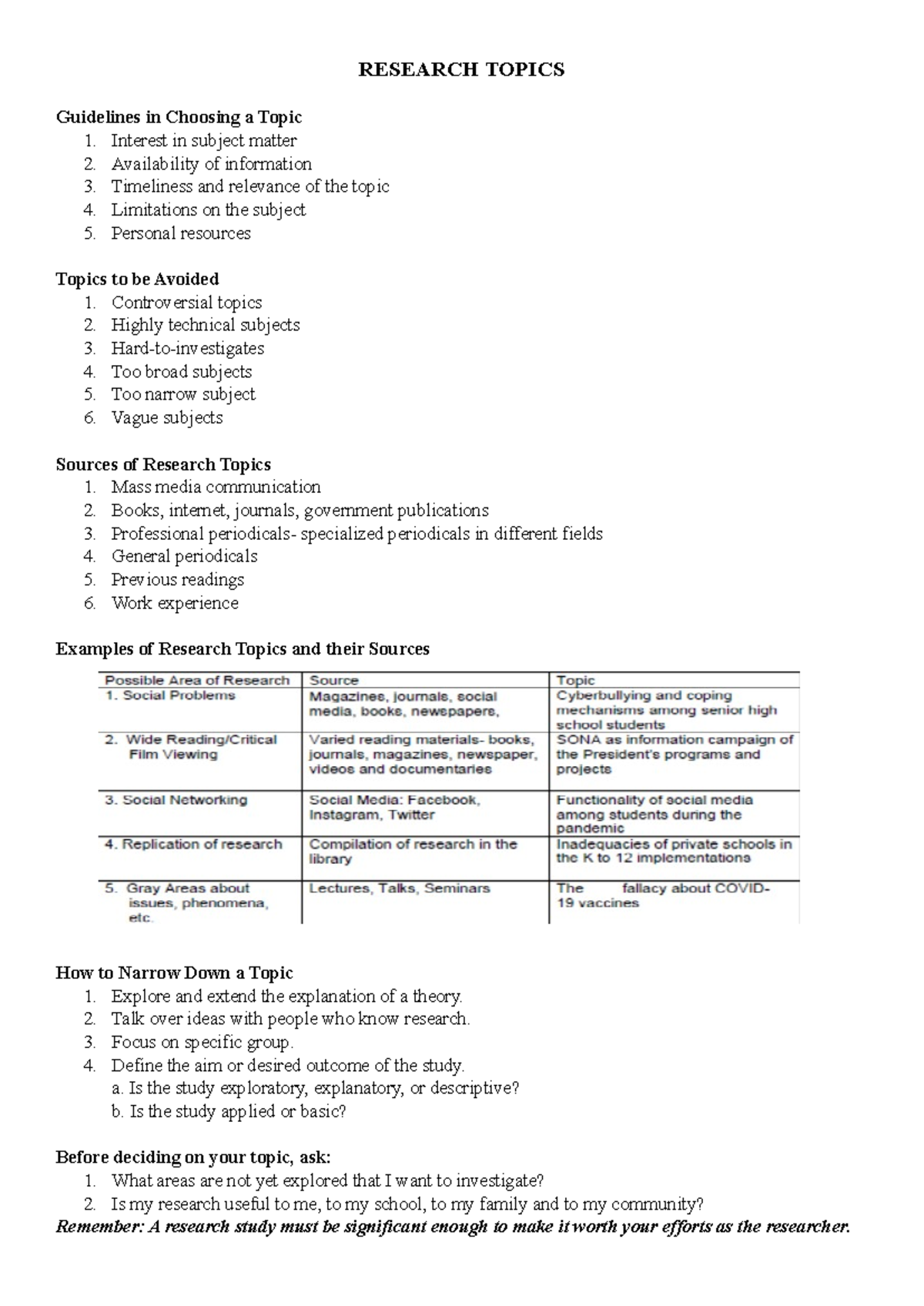 Qualitative Research Topic and Title - RESEARCH TOPICS Guidelines in ...