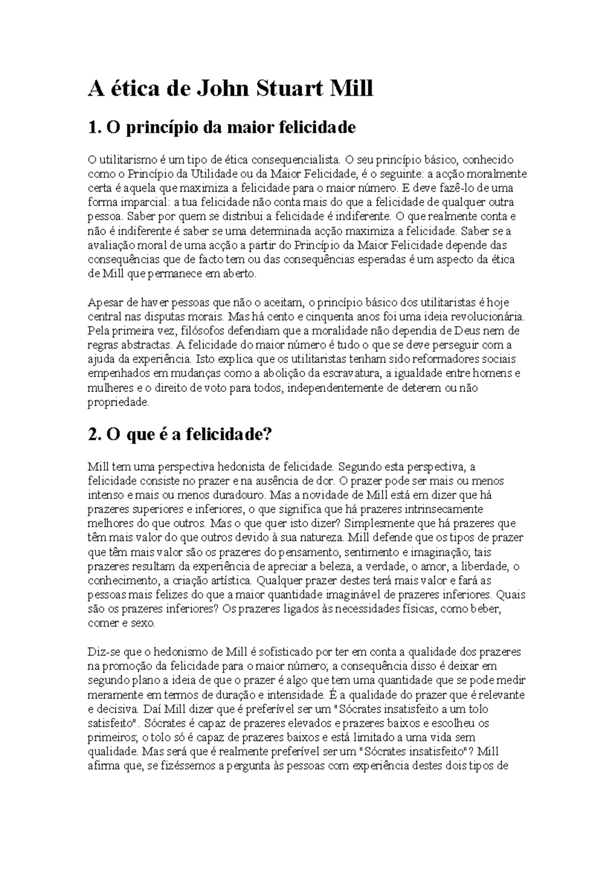 A etica de John Stuart Mill - O princípio da maior felicidade O ...