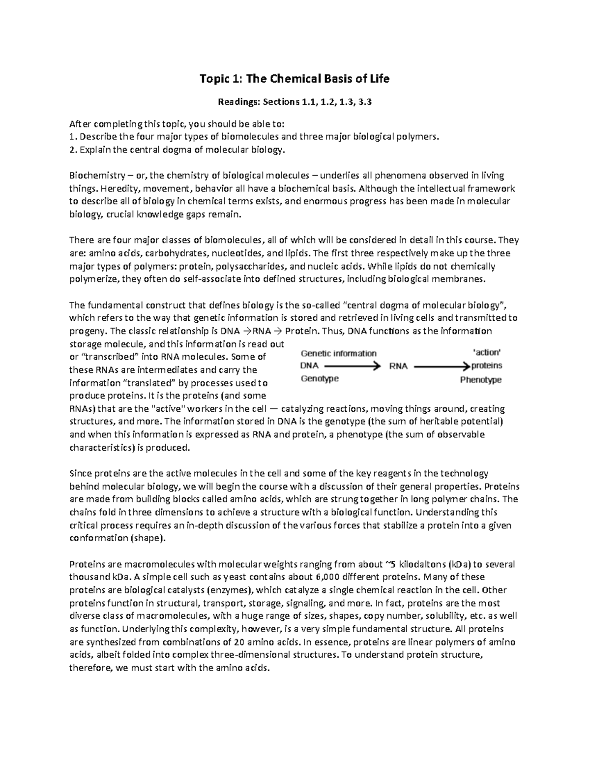 Topic 1 Note: chemical basis of life - Topic 1: The Chemical Basis of ...