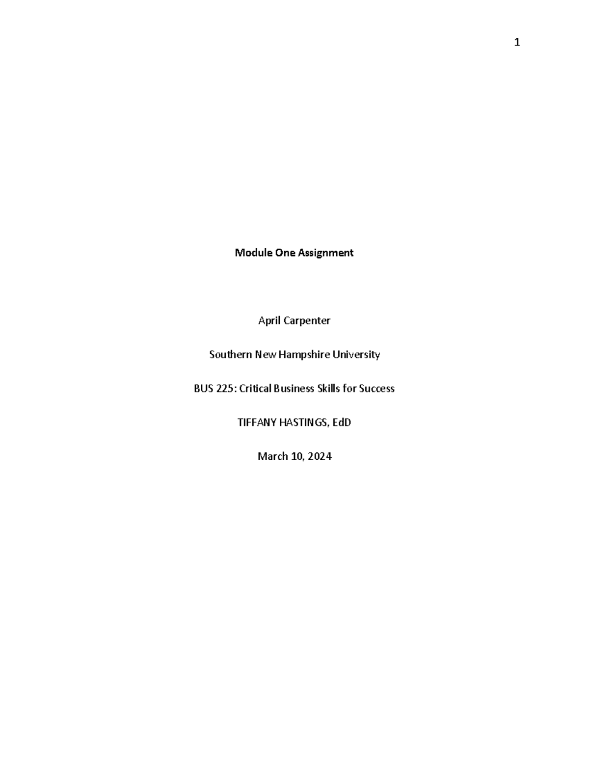 Module One assignemt - Module One Assignment April Carpenter Southern ...
