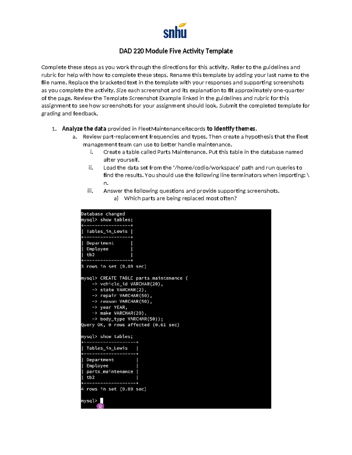 DAD 220 Module Five Activity Template - DAD 220 Module Five Activity ...