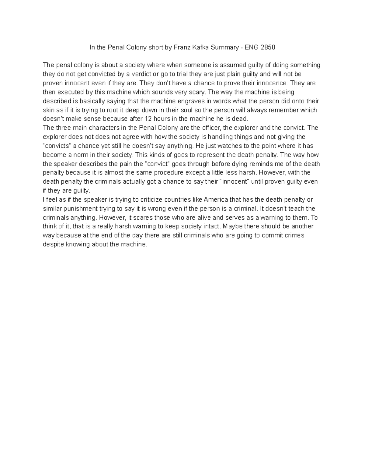 In the Penal Colony by Franz Kafka - ENG 2850 - In the Penal Colony ...