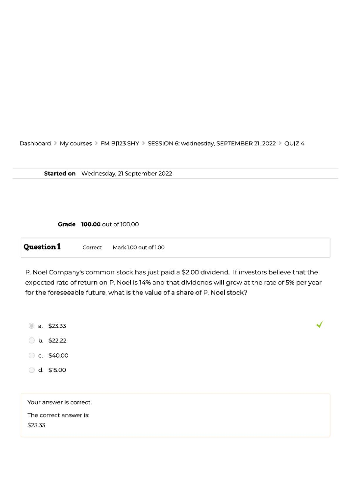 Session 06 - Quiz - Dashboard > My courses > FM B1123 SHY > SESS ION 6 ...