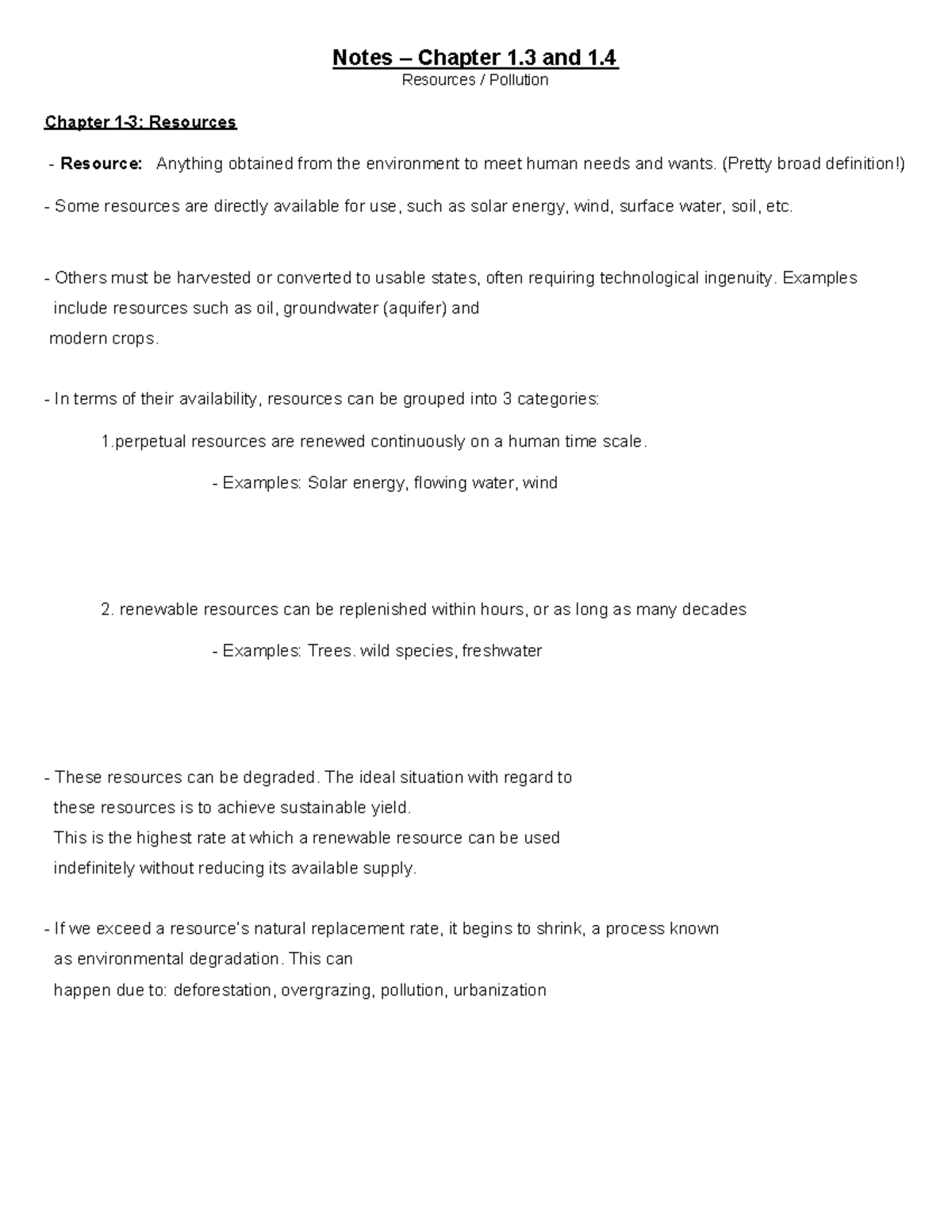 Notes - Chapter 1.3 and 1.4 - Notes – Chapter 1 and 1. Resources ...