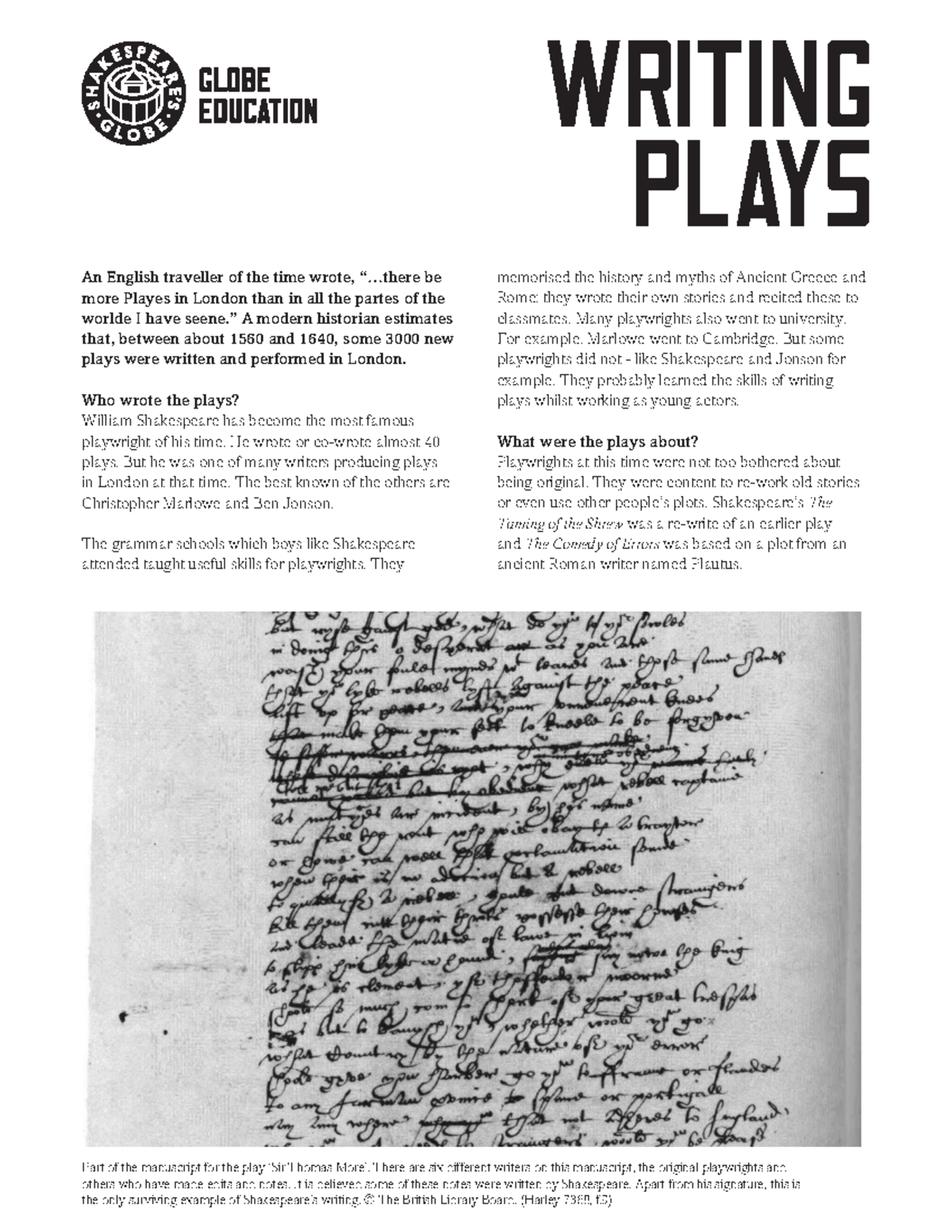 Writing Plays- Fact Sheet - WRITING PLAYS An English traveller of the ...
