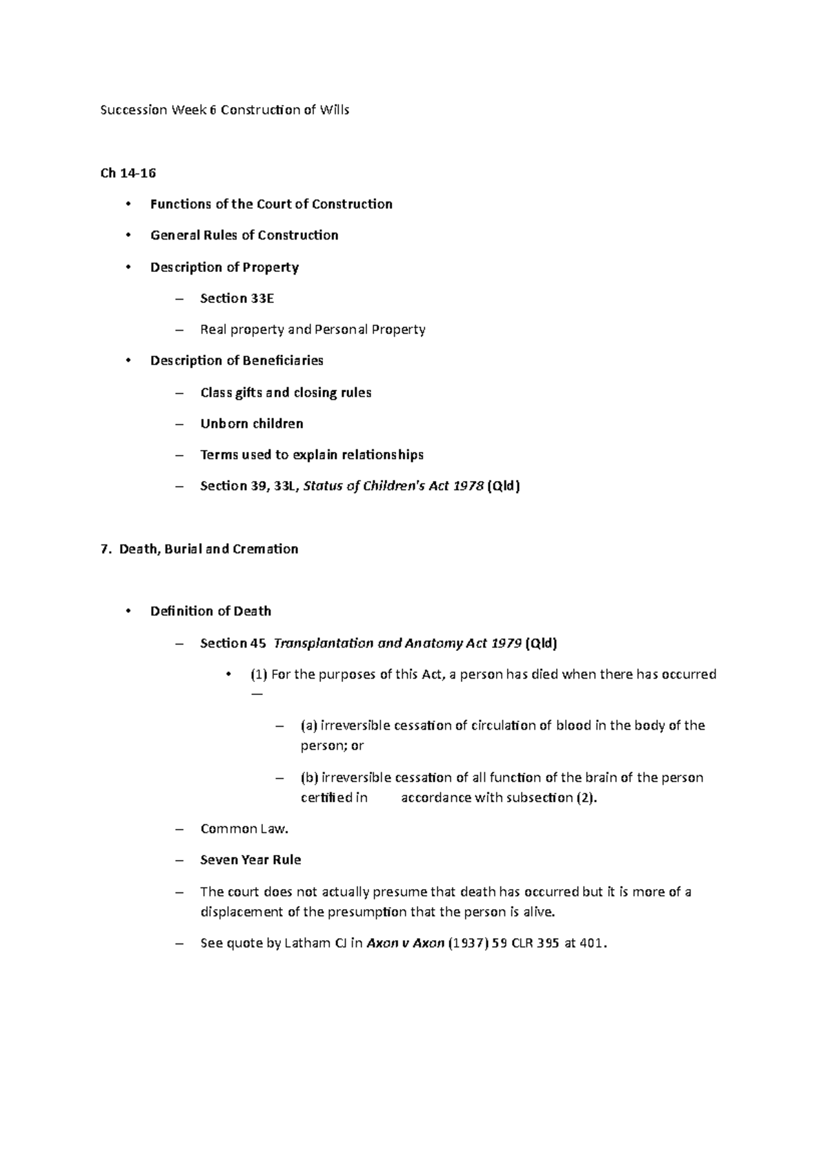 Succession Week 6 Construction of Wills - Death, Burial and Cremation ...