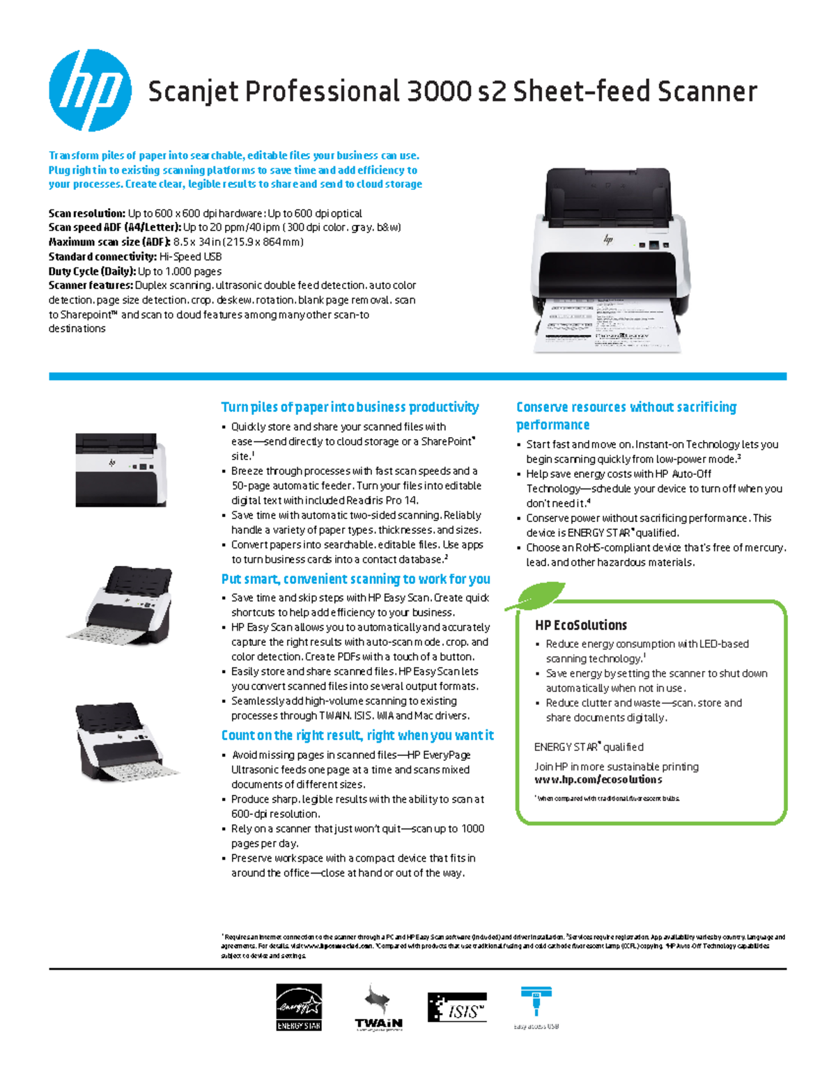 HPScan Jet Pro 3000s2 datasheet - Scanjet Professional 3000 s2 Sheet ...