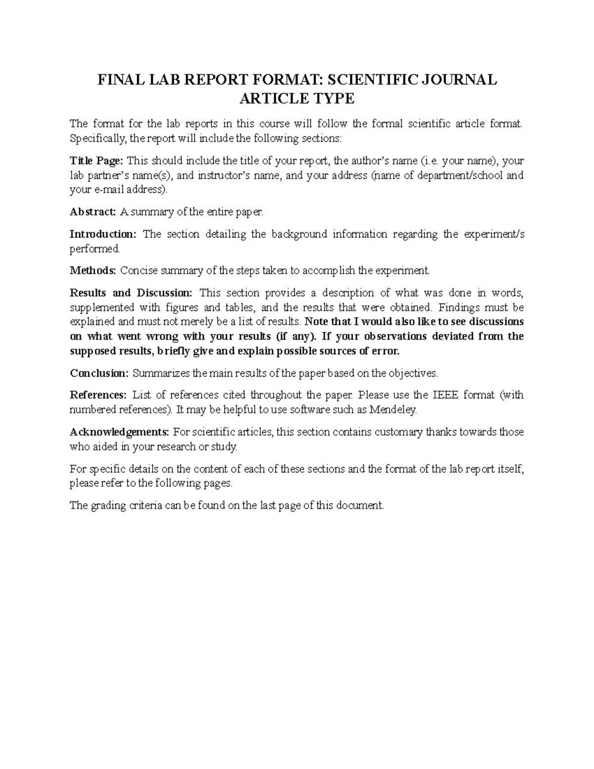 Final Lab Report Format - FINAL LAB REPORT FORMAT: SCIENTIFIC JOURNAL ARTICLE TYPE The format ...