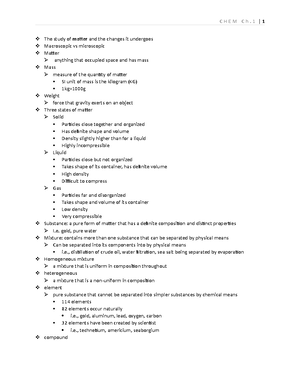 Chem Notes ch. 2 - C h e m n o t e s C h. 2 | 1 Atomic structure Atoms ...