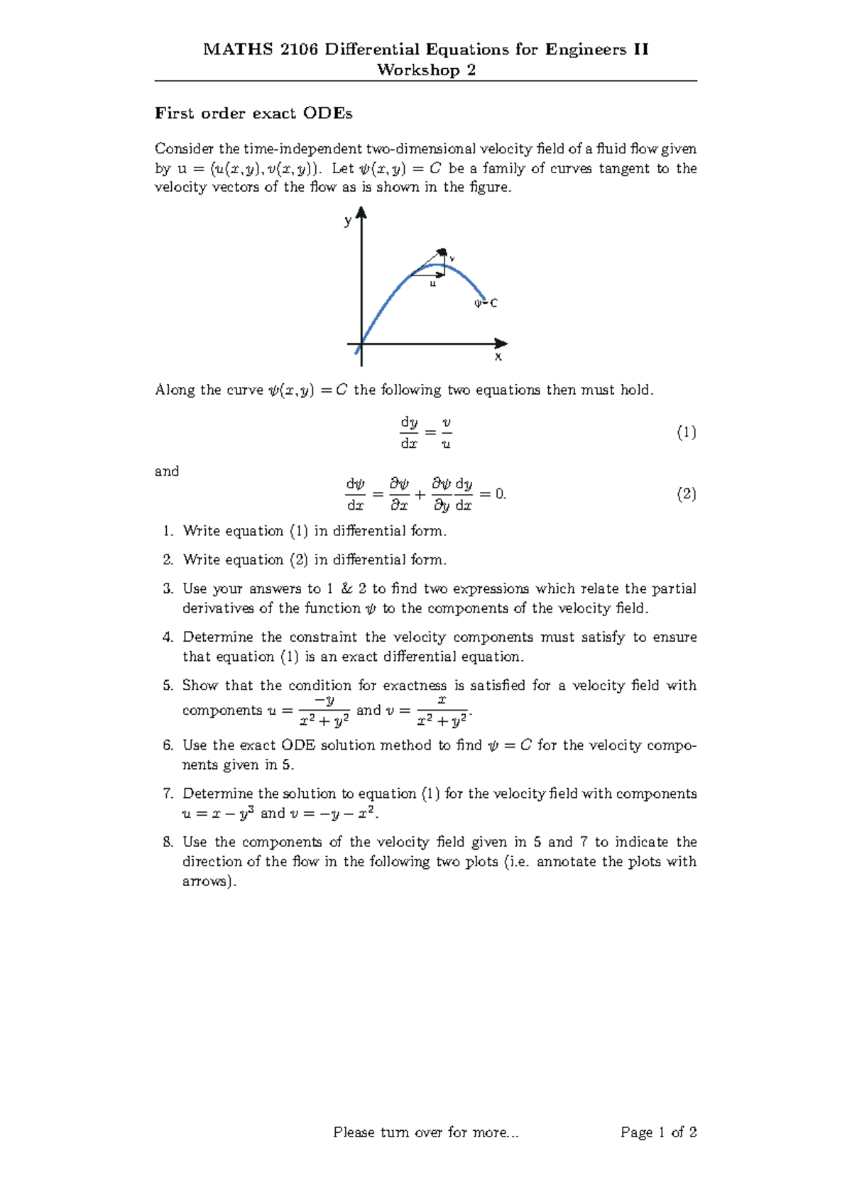 Workshop 02 - MATHS 2106 Differential Equations for Engineers II Workshop 2 First order exact ...