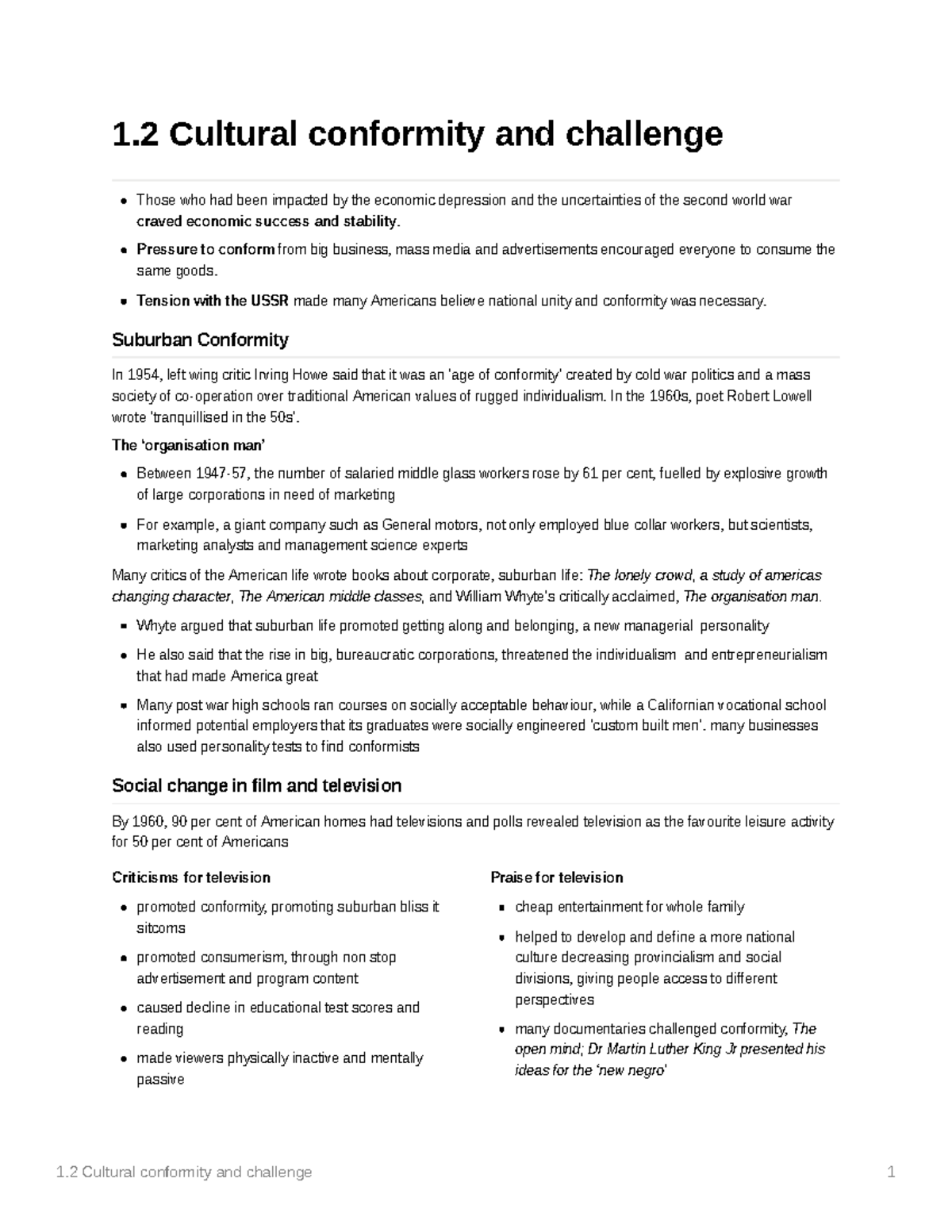 Cultural Conformity and Challenge in 1950s and 1960s America - Studocu