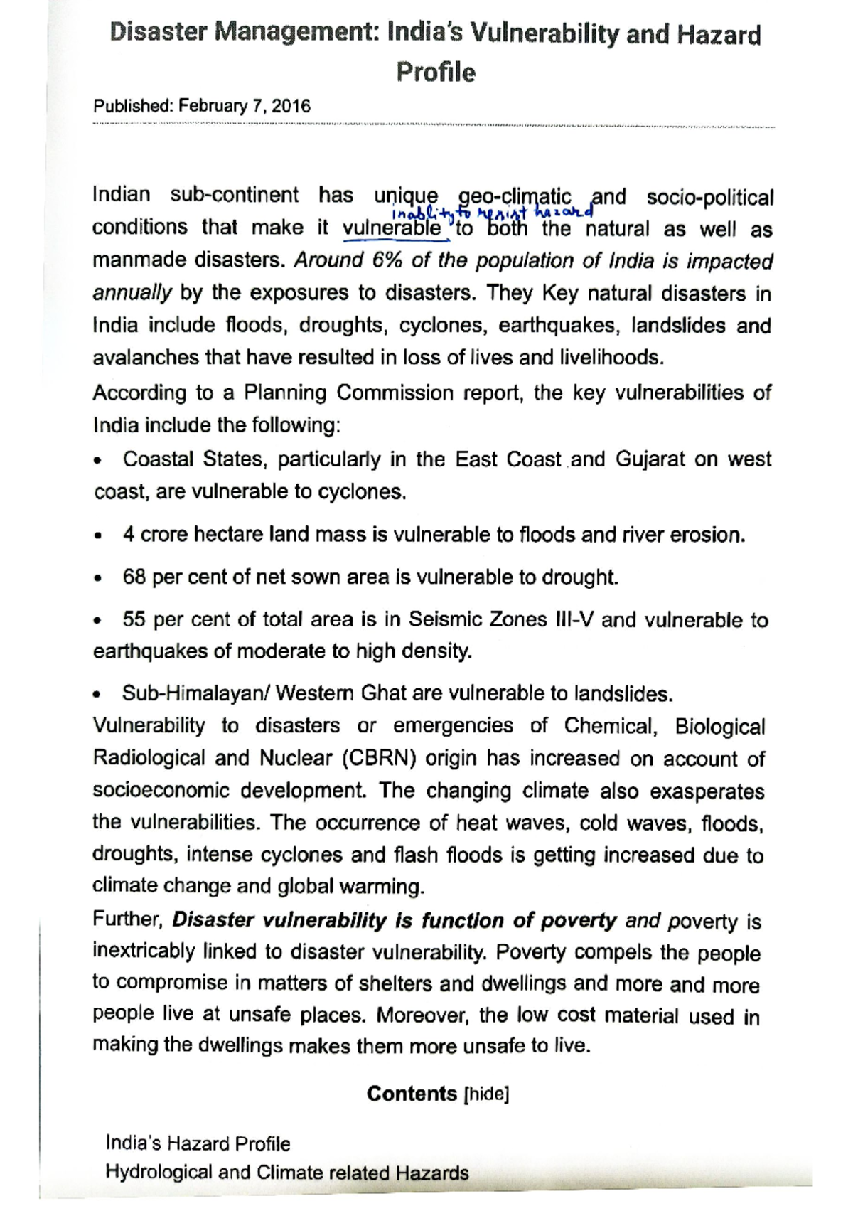 Hazard and vulnerability profile of india - Disaster Management ...