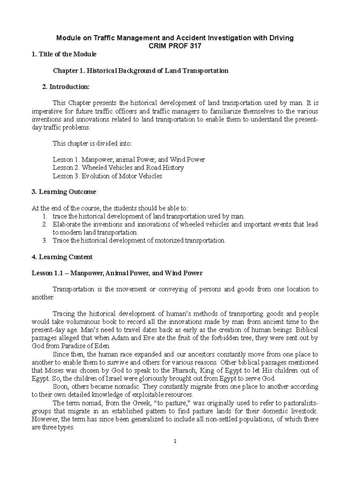 Traffic Management Module 1 1 2 1 - CRIM PROF 317 Title of the Module ...