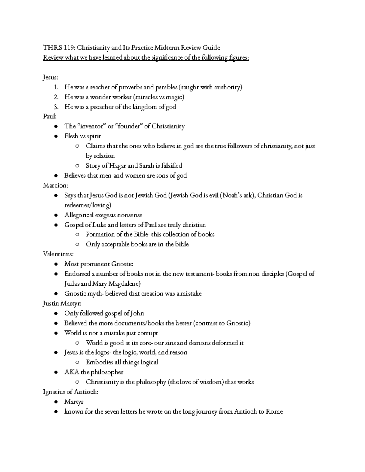 Christianity and its Practice Midterm Study Guide - THRS 119 ...