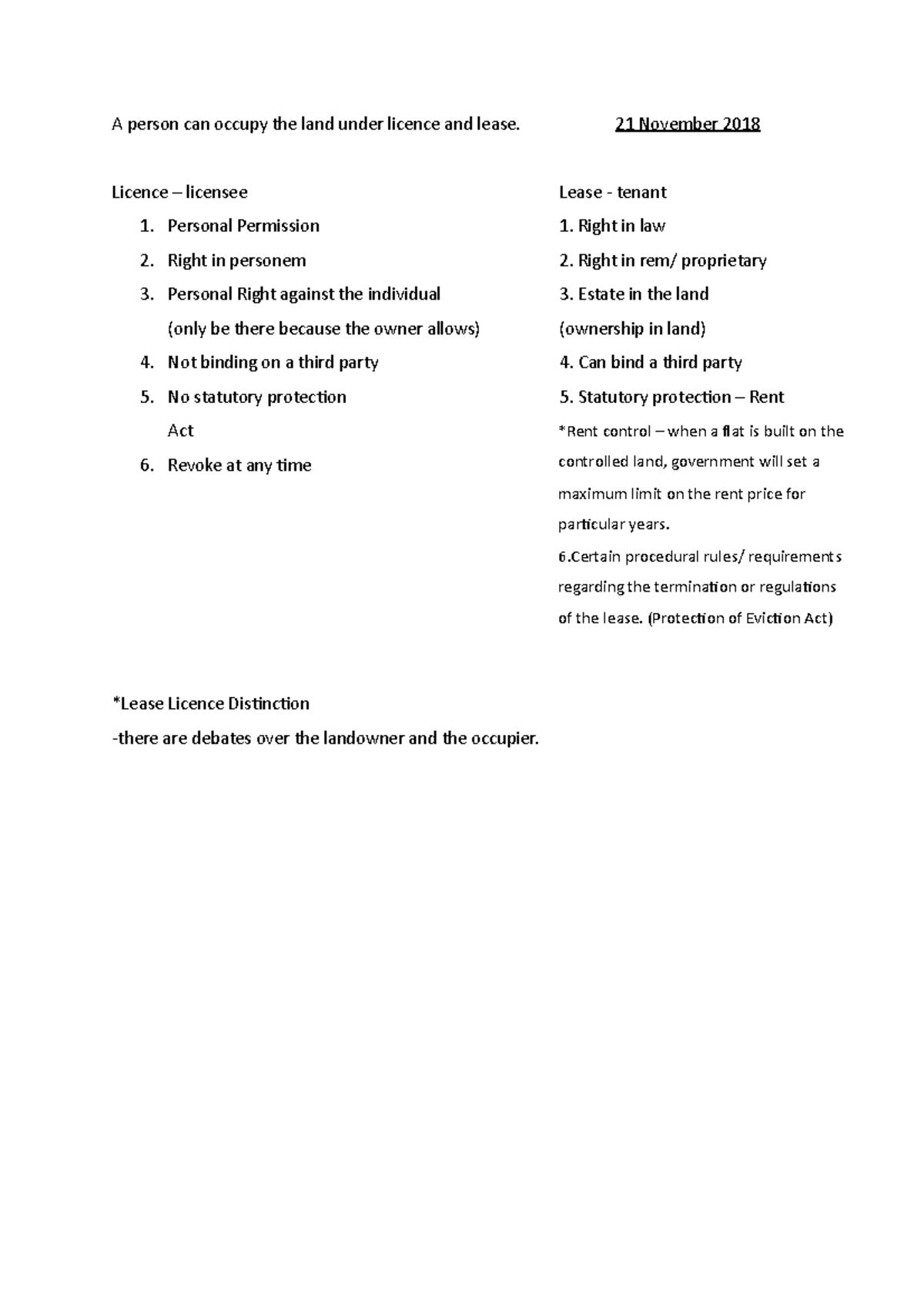 Lecture notes on Lease and License - A person can occupy the land under ...