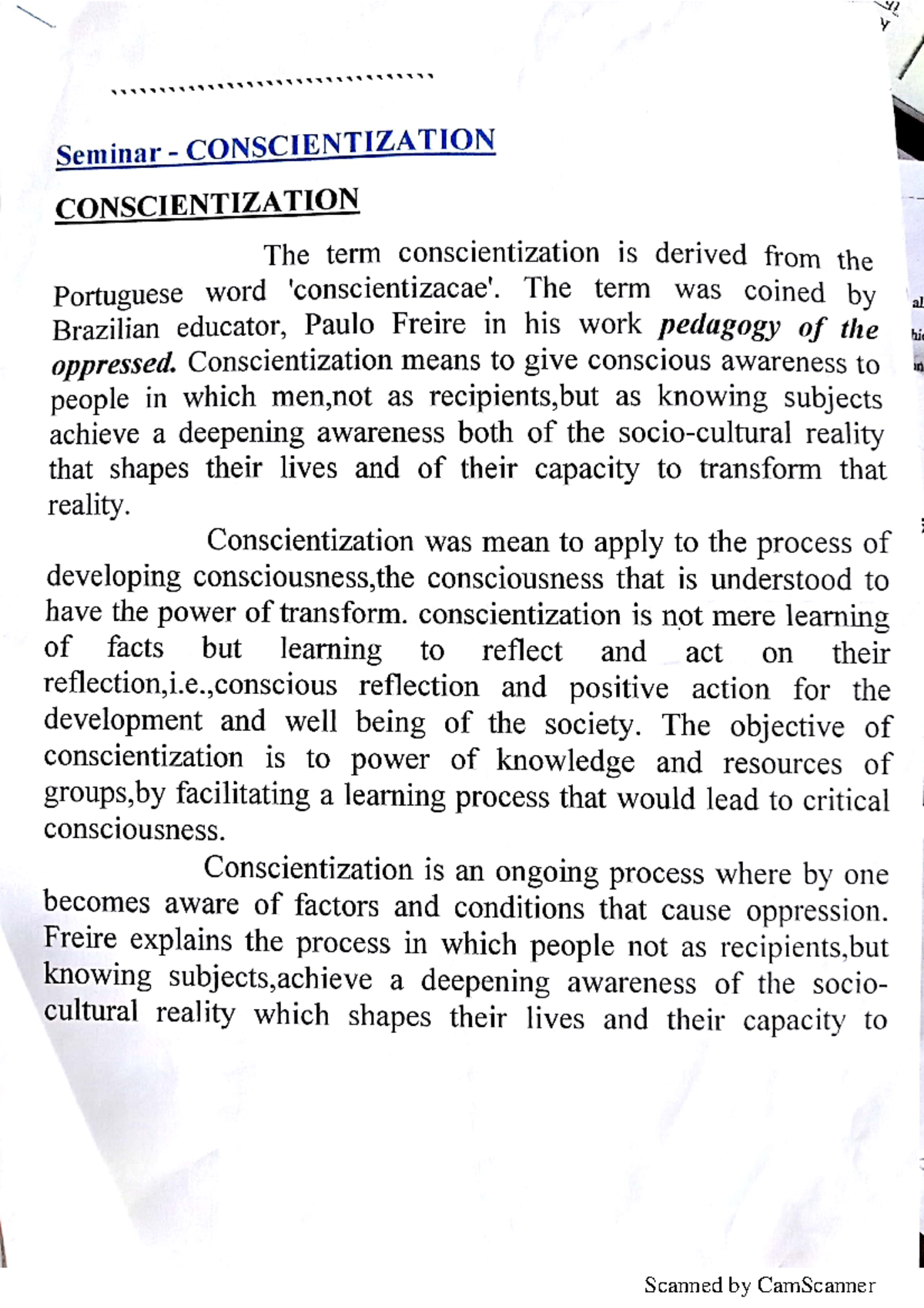 Conscientization - These are B.Ed. notes. philosophy - semester 1. - B ...
