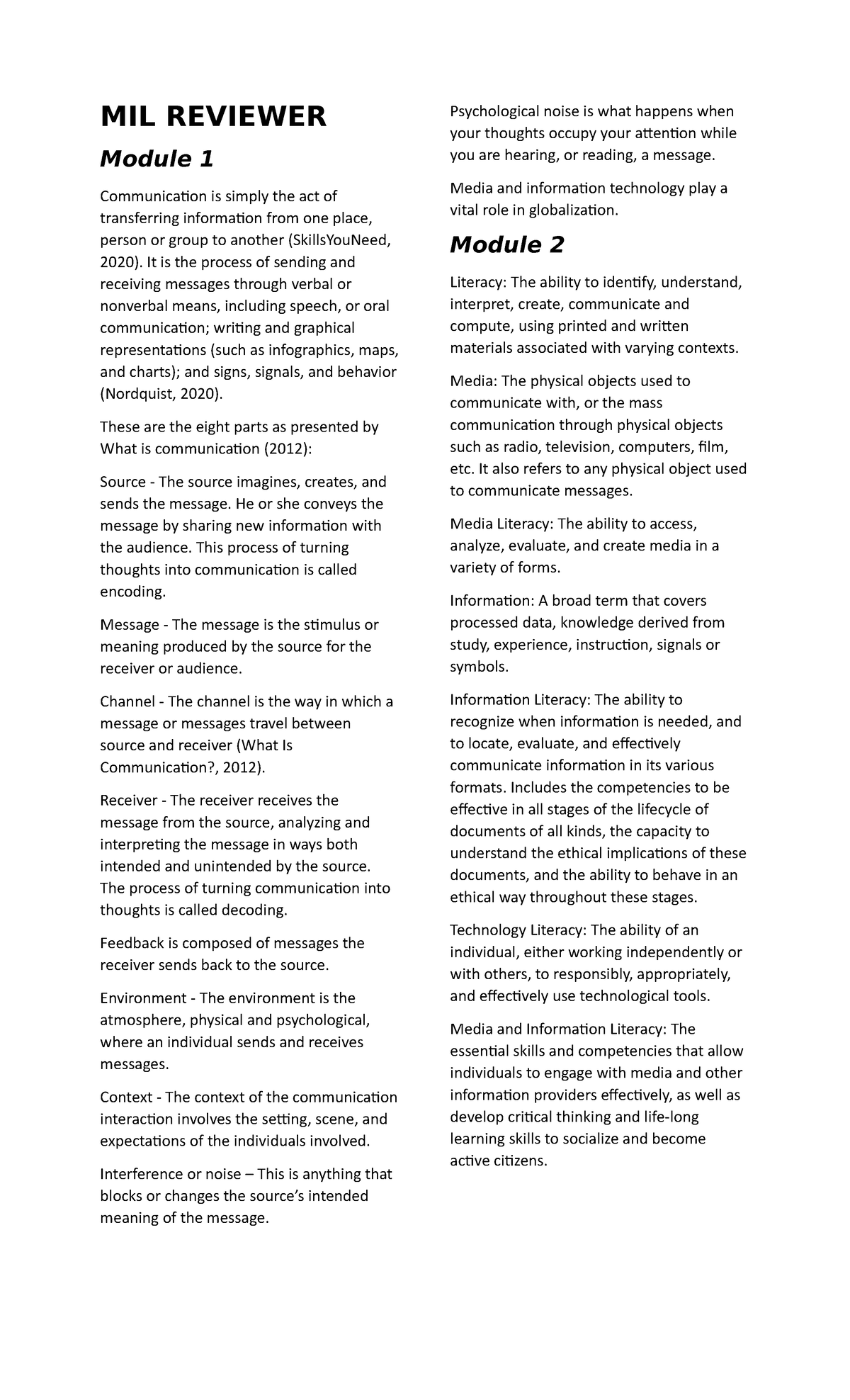 MIL Reviewer - mil module 1 to 2 review - MIL REVIEWER Module 1 ...